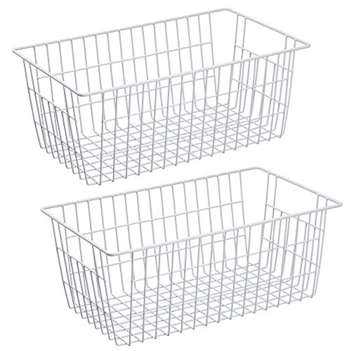 SANNO Freezer Baskets Wire Storage Baskets Farmhouse Organizer Storage Bins Large Organizer Bins for Storage, Office, Bathroom, Pantry Organization Storage Bins Rack with Handles-Set of 2, 15.7"