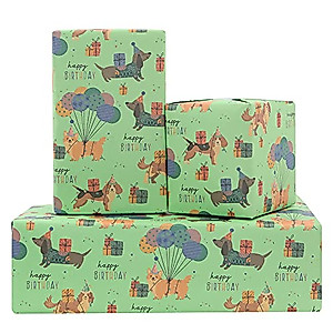 Apol Happy Birthday Dog Gift Wrapping Paper,Green Puppy Gift Wrap Paper 4 Folded Sheets Kraft Wrapping Paper for Kids Boys Girls Woman Man Dog Lover Baby Showers Party Gift Wrap Supplies,28 x 20 Inch