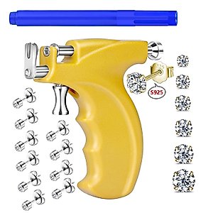 Professional Ear Piercing Gun Kit with 6 Pairs S925 Sterling Silver Earrings (18K Yellow Gold Plated)+10 Pairs 316L Surgical Stainless Steel Gun Stud