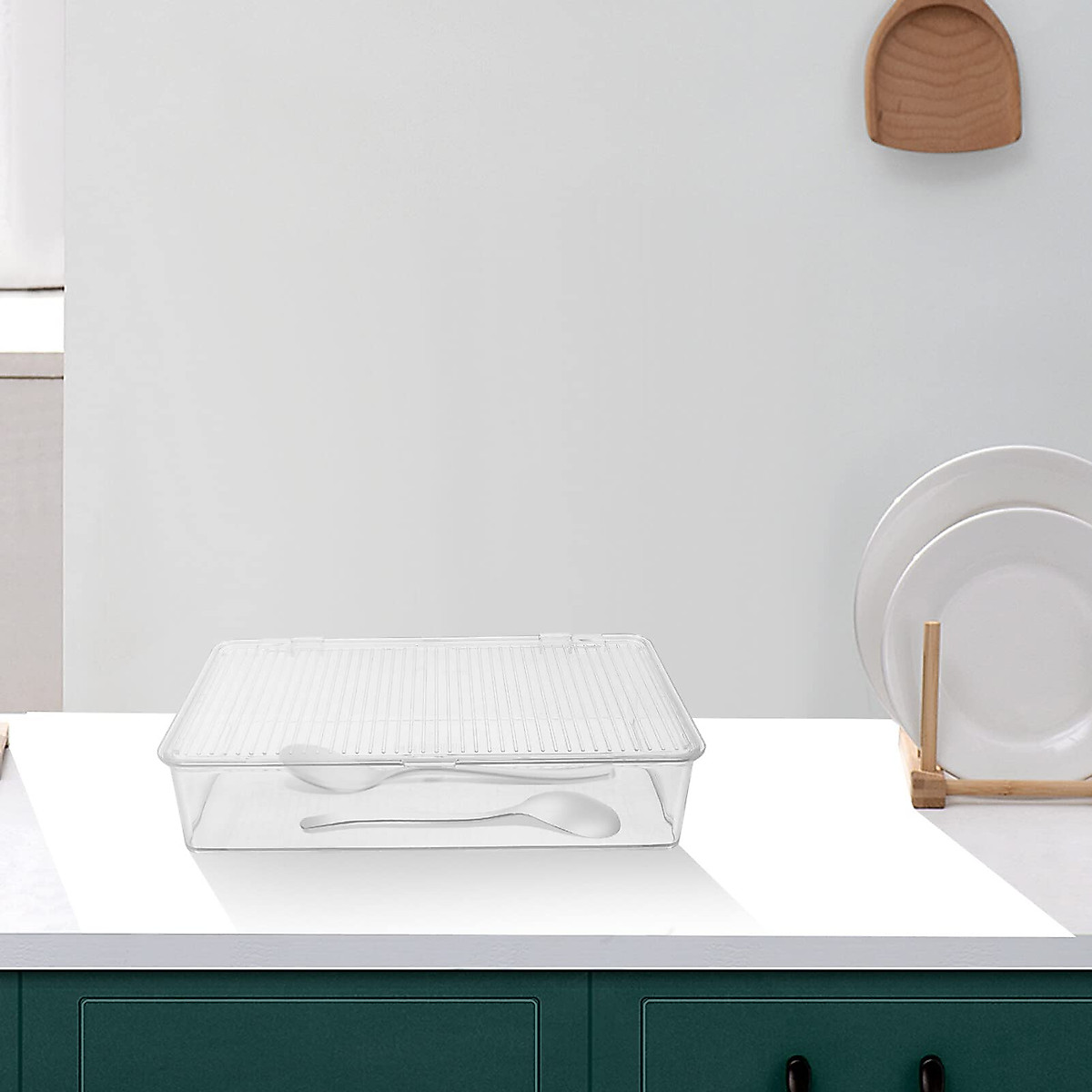 Cabilock Transparent Cutlery Box Silverware Tray for Drawer Clear Cutlery Tray Kitchen Supply Chopsticks Holders Container with Lid Kitchen Utensil Tray Utensil Case The Pet Portable Fork