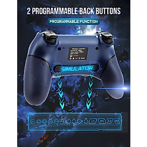 TJPD Wireless Controller for PS4, Wireless Remote Gamepad with 2 Programmable Back Buttons/Turbo/Dual Vibration/Touch Pad/Six-axis Motion (Blue) (Blue)