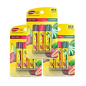 Carmex Daily Care Moisturizing Lip Balm Sticks with SPF, Fresh Cherry, Strawberry and Wintergreen Lip Balm Pack, 0.15 OZ - 3 Count (Pack of 3)