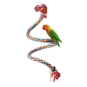 Bird Spiral Rope Perch, Cotton Parrot Swing Climbing Standing Toys, Bird Cage Toy for Lovebirds Budgies Tiels Green Cheek Conures Senegals Quaker Parakeets (S)