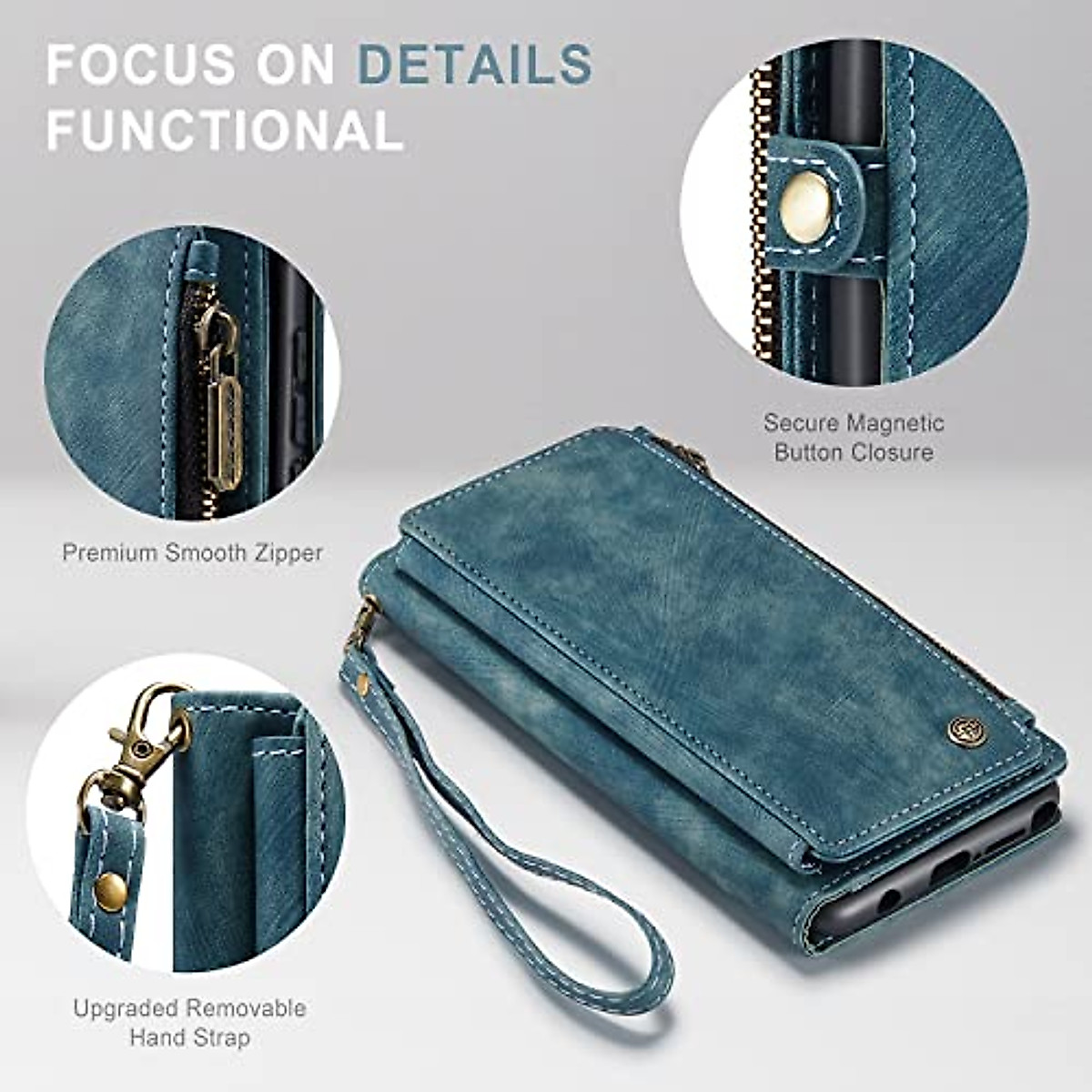 Defencase Moto G Stylus 5G Case (2021), Moto G Stylus 5G Case Wallet for Women Men, Durable PU Leather Magnetic Flip Strap Zipper Card Holder Phone Case for Motorola Moto G Stylus 5G, Blue-Green