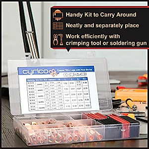 150pcs Battery Cable Ends, Copper Wire Lugs Assortment Kit AWG 2 4 6 8 10 Gauge - 70Pcs Battery Cable Lugs Ring Wire Terminal Connectors and 80Pcs Heat Shrink Tubing Kit for Marine Electrical Supplies