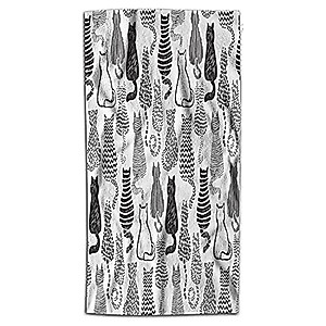 WONDERTIFY Textured Cats Hand Towel Graphic Doodle Style Cute Kitty Set Hand Towels for Bathroom, Hand & Face Washcloths 15X30 Inches Black White