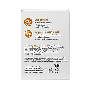 Olivia Care Turmeric Bar Soap -Natural, Vegan & Organic - For Face & Body Exfoliate, Hydrate, Moisturize & Deep Clean - Triple-Milled - Infused with Antioxidants - 8 OZ