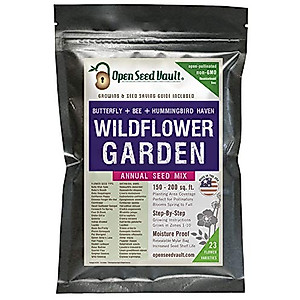 Variety Pack (23) of 64,000 Non GMO Wildflower Seeds for Bees, Hummingbird, Butterflies and Pollinators - with Growing Guide for Gardeners from Germination to Flowers - Bulk Seeds - by Open Seed Vault
