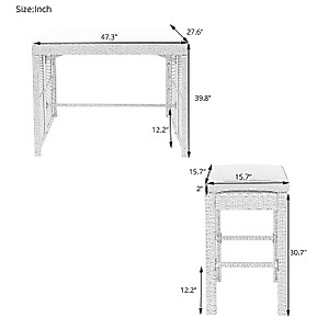 OPTOUGH 5-Piece Rattan Outdoor Patio Furniture Set Bar Dining Table with 4 Stools, Cushion+Gray Wicker