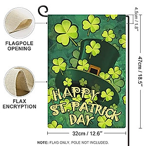 |Double Sided| Premium Happy St. Patrick's Day Garden Flag, Green Hat with Clover Decorative Garden Flags - Weather Resistant & Double Stitched - 18 x 12.5 Inch-L31