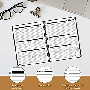Planner Pad Spiral Bound 3-Tier Funnel Down 12 Month Organizer, Calendar Year (January-December 2023), Black Cover/Black Ink, 8 1/2" x 11"