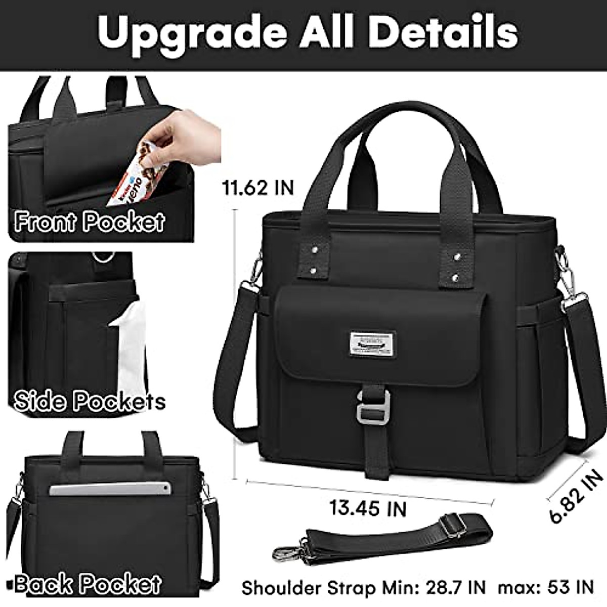 Artelaris Lunch Bag for Men Women, Large Lunch Box Tote for Work, Adult Insulated Leakproof Cooler Bag with Side Pocket & Adjustable Shoulder Strap Lunch Purse,Lunchbag for Picnic Hiking School Beach