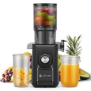 Cold Press Juicer - 4.25 IN Large Feed Chute Juicer Machine for Whole Fruit - Anti Drip Slow Juicer with Reverse Function - Masticating Juicer with Double-Layer Filter, Quiet Motor, Black