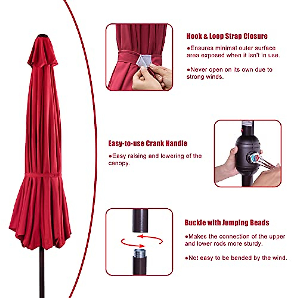 Sundale Outdoor 10FT Patio Umbrella Market Umbrella with Push Button Tilt, Polyester Table Umbrella for Patio, Garden, Deck, Backyard, Pool (Red)