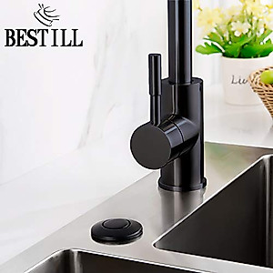 BESTILL Sink Top Garbage Disposal Air Switch Button with Air Hose, Matte Black (Long Button with Brass Cover)