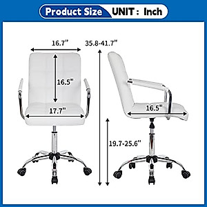 BLKMTY Home Desk Chair Ergonomic Computer Chair Vanity Chair Modern PU Leather Office Chair Adjustable Swivel Chair Computer Executive Chair Mid-Back Student Desk Chair for Teen Girl, White
