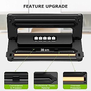 Bonsenkitchen Food Sealer Machine, Dry Vacuum Sealer Machine with 5-in-1 Easy Options for Sous Vide and Food Storage, Air Sealer Machine with 5 Vacuum Seal Bags & 1 Air Suction Hose, Black