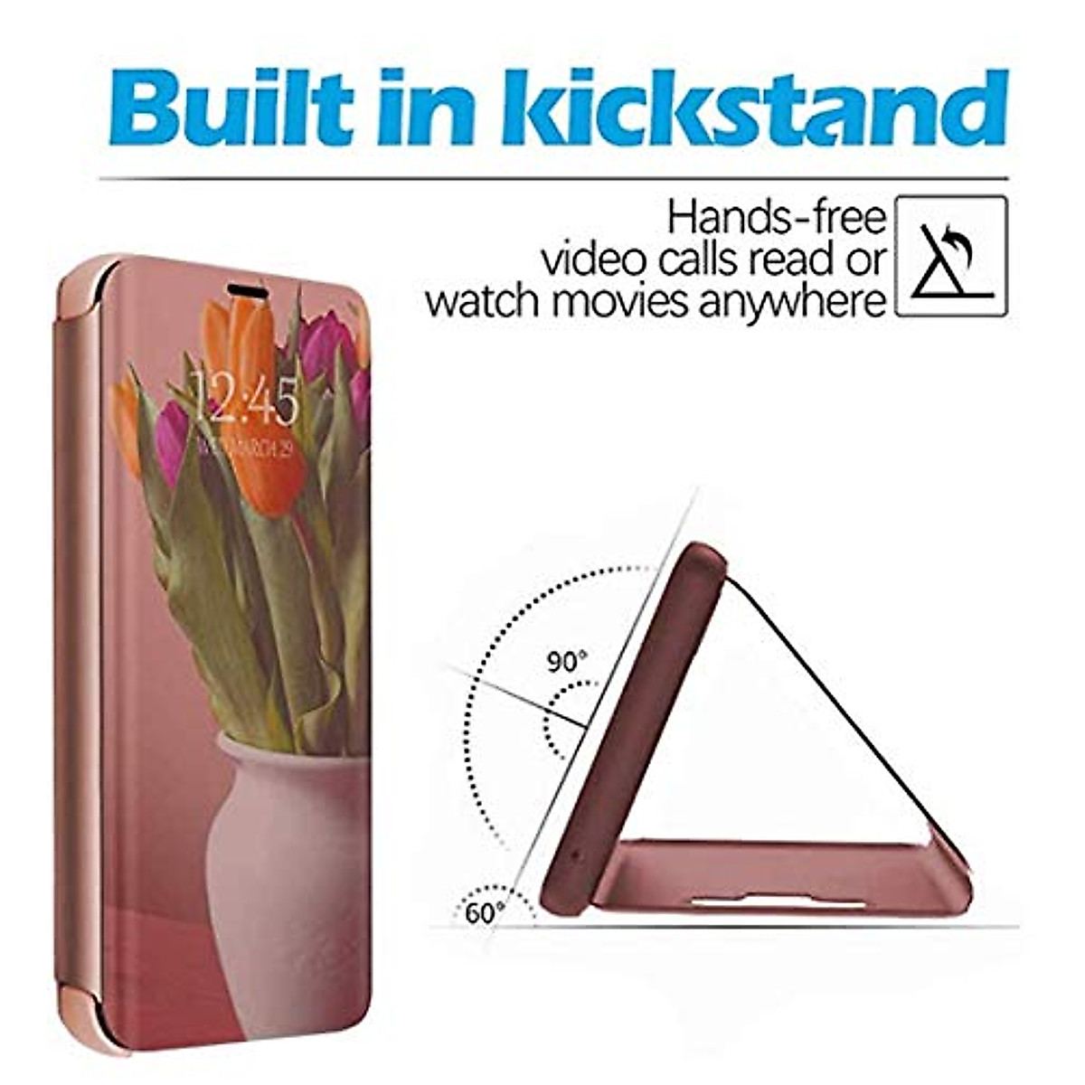 MRSTERUS Huawei P40 Lite case Luxurious Mirror Design Style Transparent Clear Vision Plating Layer Bracket Anti-Scratch Full Body Protective Cover Ultra-Thin for Huawei P40 Lite Mirror:Rose Gold QH