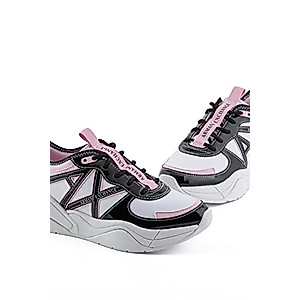 A|X ARMANI EXCHANGE Women's Cher Chunky Logo Sneakers, Optic White + Black, 10.5
