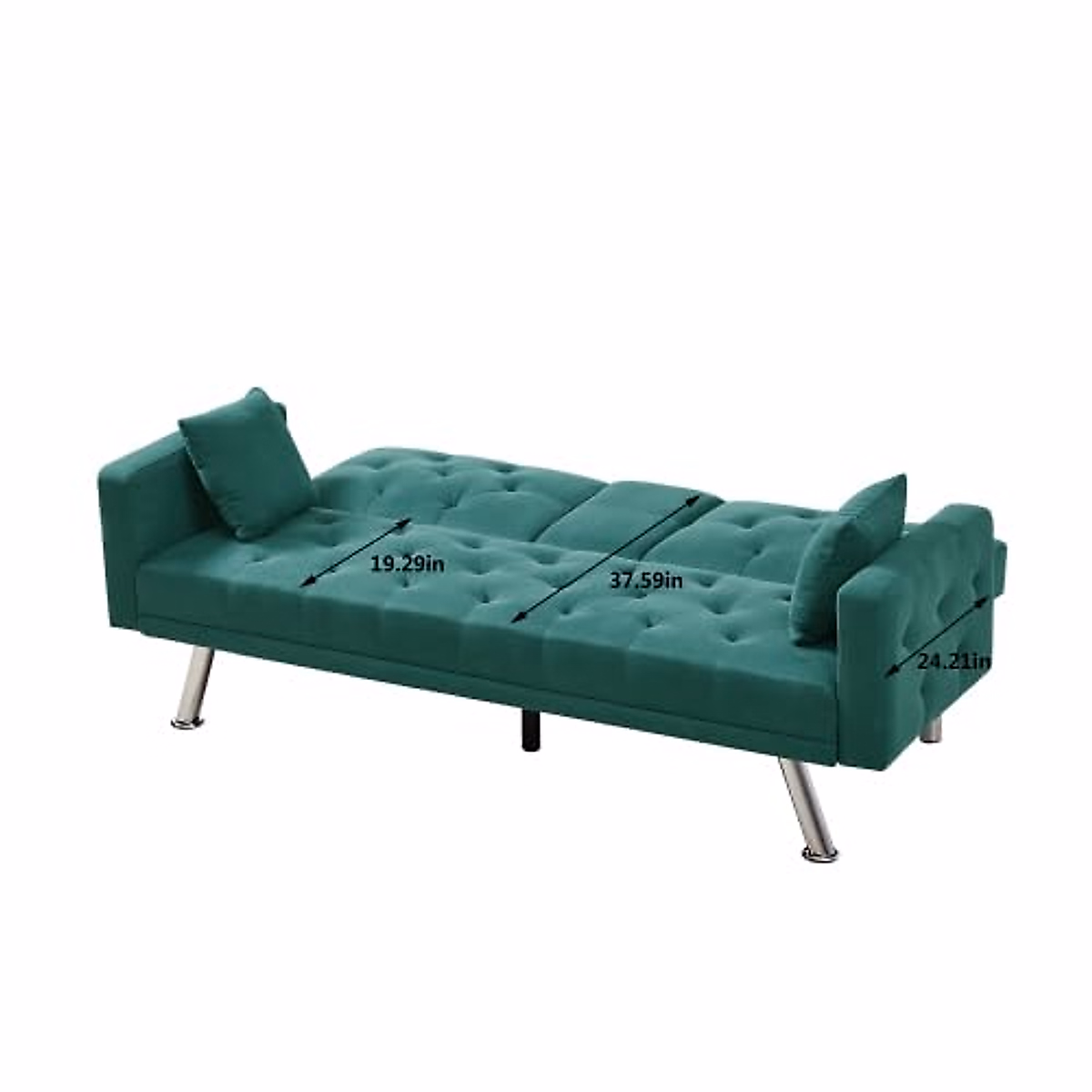 Eafurn 2 in 1 Button Tufted Futon Bed, Modern Convertible Loveseat, Comfy Upholstered Folding Sofa & Couches with Armrest for Apartment Sofabed, Green Linen 75.59“ w/ 2 Cupholders