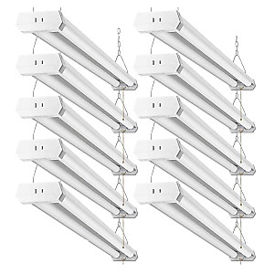 4FT LED Shop Light for Garages, 42W 4800LM 5000K Daylight LED Shop Lights, LED Ceiling Light with Pull Chain (ON/Off), Linear Worklight Fixture with Plug, 10 Pack