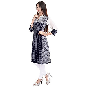 Chichi Indian Women's Printed Cotton Kurti Top, Black-off White, Medium