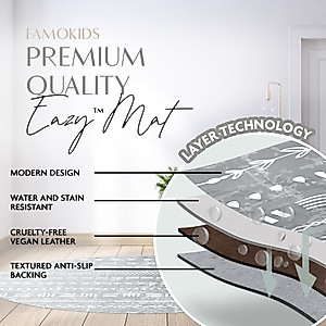 Famokids - Eazy Vegan Leather Mat, Baby Splat Mat for Under High Chair, Non-Toxic & Waterproof Mat Kids Play Mat, Floor Mat, Outdoor Mat, Lightweight, Round, 47 inches, Smoke