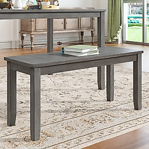 Harper & Bright Designs 6-Piece Dining Set with Bench, Kitchen Table Set with Wood Table, Bench and 4 Cross Back Dining Chairs, Graywash