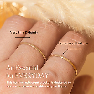 BENIQUE Simple Stacking Pinky Ring for Women, Very Thin Dainty, Hammered Textured Band, 14K Gold Filled or Solid 925 Sterling Silver Ring Set Size 4 5 6 7 8 9 (14K Gold Filled, 7)