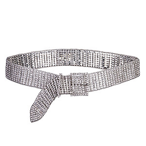 Barry.Wang Rhinestone Belt for Women Western Cowgirl Bling Studded Silver Diamond Belt for Jeans Pants Sash Body Chains