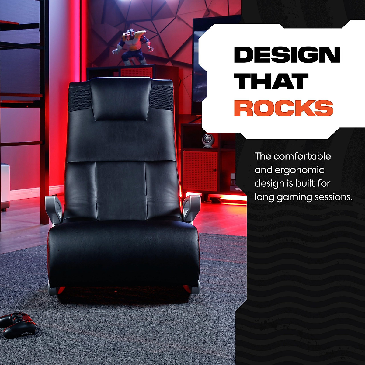 X Rocker SE II Leather Lounging Video Gaming Floor Chair, with Wireless Audio Transmission, 2 Speakers, Subwoofer, Armrest, Foldable, 5143601, 22.64" x 33" x 35", Amazon Exclusive, Black
