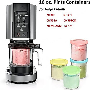 VRINO 2/4/6PCS Creami Deluxe Pints, for Creami Ninja Ice Cream Deluxe,16 OZ Creami Deluxe Dishwasher Safe,Leak Proof for NC301 NC300 NC299AM Series Ice Cream Maker,Pink+Green-2PCS