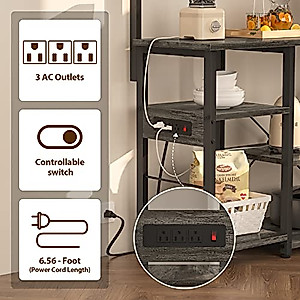 Topfurny Baker's Rack with Power Outlet, Coffee Station, Microwave Oven Stand, Kitchen Shelf, Microwave Cart, 7-Tier Microwave Stand or Coffee Bar Table Organizer, for Spice, Pots and Pans Organizer