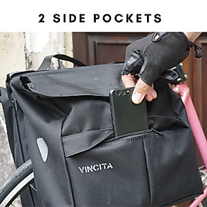 Vincita New Top Load Double Pannier Water Resistant Cycling Side Bags - 12 L with Rain Cover, Large, Carrying Handle, Reflective Spots - Bike Rack Carrier Saddle Bag - Bicycle Accessories (Black)
