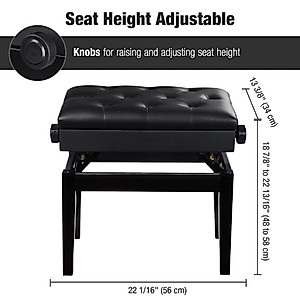 AW Adjustable Height Piano Bench Stool PU Leather Wooden Keyboard Seat with Music Storage Weight Capacity 400lbs Black