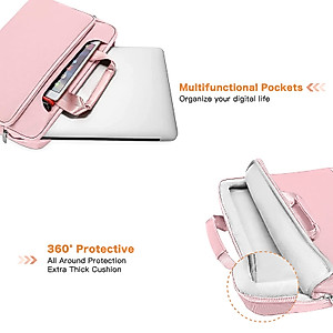 MOSISO 360 Protective Laptop Shoulder Bag Compatible with MacBook Air/Pro, 13-13.3 inch Notebook, Compatible with MacBook Pro 14 inch M3 M2 M1 2023-2021,Matching Color Sleeve with Belt, Pink