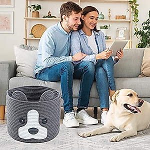 HomeyPine Dog Shaped Basket, Baby Nursery Basket for Toys, Towels, Clothes, Cotton Rope Animal Storage Basket for Kids | Dog Gift Basket - 12" L X 10" H, Dark Grey