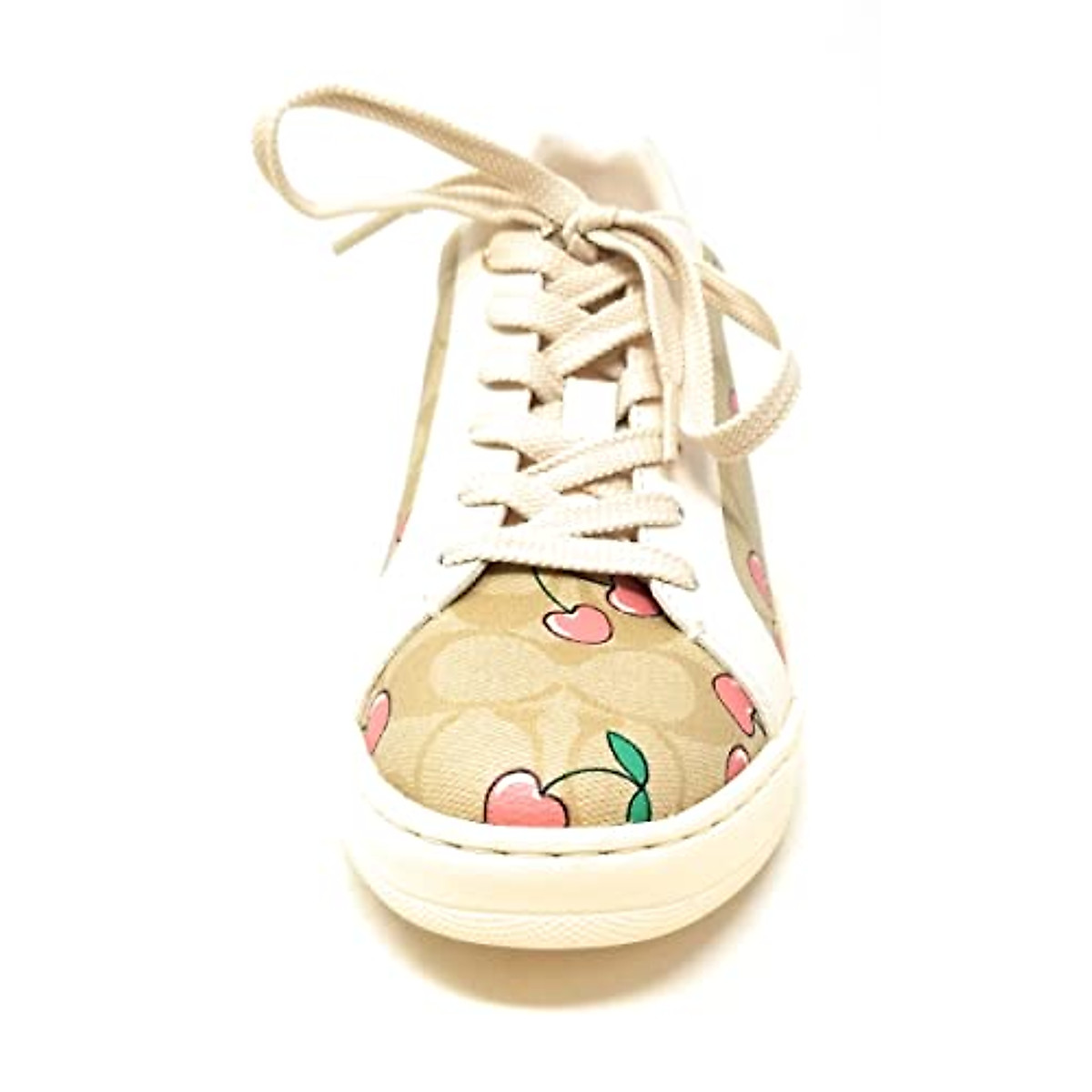 COACH Women's Clip Low Top Sneakers (Signature Canvas - Heart Cherry Print - Khaki/Pink, us_Footwear_Size_System, Adult, Women, Numeric, Medium, Numeric_9)