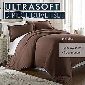 HC COLLECTION Queen Duvet Cover Set - 1500 Thread Lightweight Duvet Covers with Zipper Closure for Comforters w/ 2 Pillow Shams - Brown
