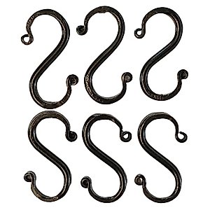 Saving Shepherd 6 Wrought Iron S Hooks - 3inch Hand Forged with Scrolls (Set of Six) by Amish Blacksmith Lancaster Pennsylvania USA Black