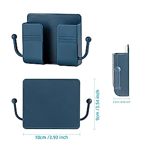 4 pieces Wall Mount Phone Holder Adhesive Wall Beside Organizer Storage Box Plastic with Hooks Remote Control Phone Brackets Holder Charging Phone Stand for Bedroom Living Room Bathroom (Green)