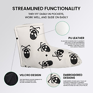 Golf Putter Head Covers Blade Club Headcover PU Leather Protector Cover Black White Fits All Putters for Men Women (White-Bones)