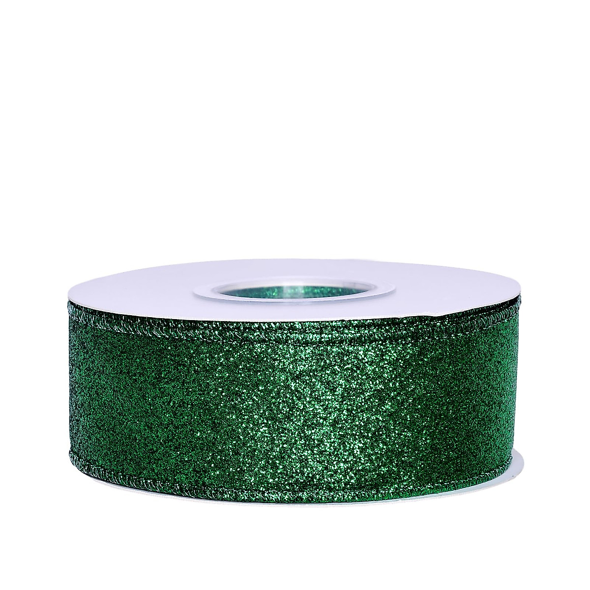 Ribest Green Glitter Wired Ribbon for Christmas Tree Wreath Decoration Home Décor Gift Wrapping Crafts Sewing, 1 1/2 Inch 10 Yard