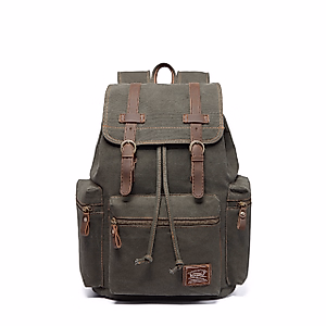 KAUKKO Vintage Casual Canvas and Leather Rucksack Backpack