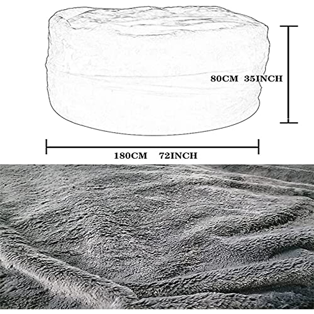 EKWQ 6FT Bean Bag Chair Cover(it was only a Cover, not a Full Bean Bag) Living Room Furniture Big Round Soft Fluffy Faux Fur BeanBag Lazy Sofa Bed Cover Giant Fur Bean Bag Cover