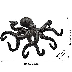 Octopus Key Holder for Wall Cast Iron Key Hooks Decorative Rustic Towel Hooks Wall Mounted Heavy Duty Coat Hooks with 6 Tentacles for Keys, Towel, Bags, Hat, Cup, Scaf