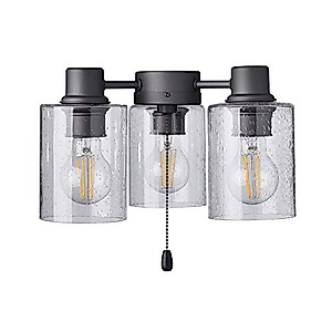 Kathy Ireland Home Rye LED Ceiling Fan Light Kit | Modern Farmhouse Lighting Fixture with Bubble Glass Shades, Pull Chain, and 3 A19 LED Bulbs, Graphite