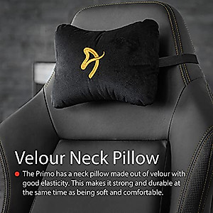 Arozzi Primo Premium PU Leather Gaming Chair Office Chair with Recliner Swivel Tilt Rocker Adjustable Height 4D Armrests Neck Pillow and Built-in Lumbar Adjustment - Black with Gold Accents