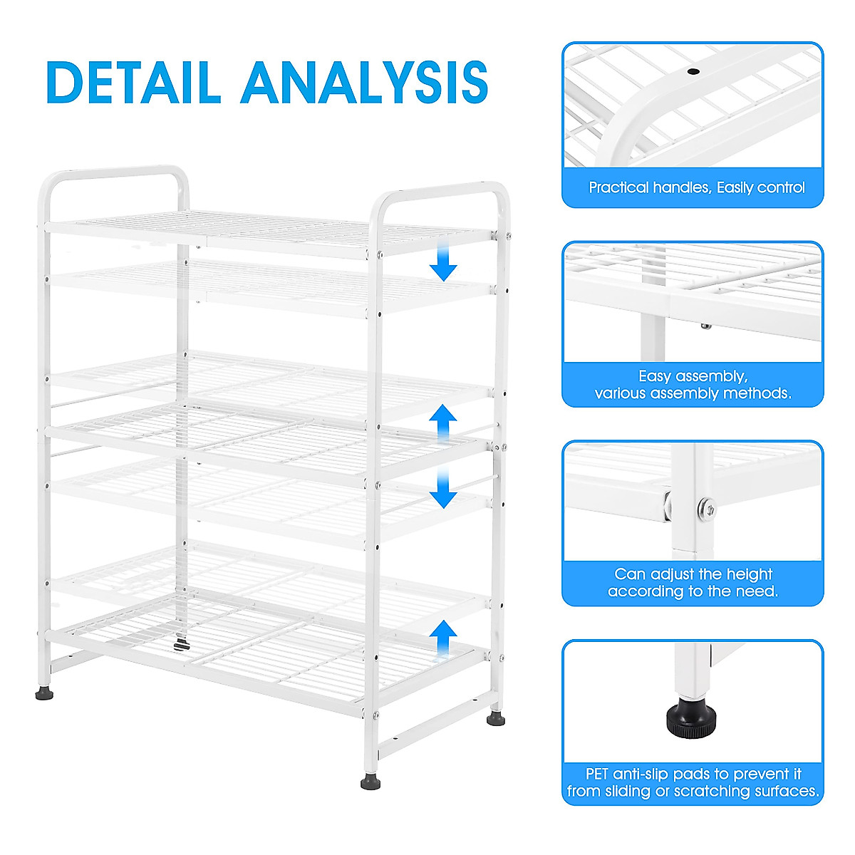 Simple Trending 3-Tier Stackable Wire Shelving Unit Storage Rack, Expandable & Adjustable Kitchen Storage Cabinet Shelf Organizer, White