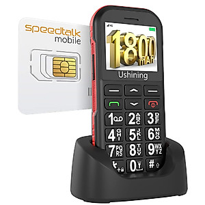 USHINING 4G LTE Unlocked Senior Cell Phone with Speed Talk SIM Card 1800mAh Seniors Feature Phone Type-C Charger Basic Phone for Elderly Unlocked Feature Cell Phone with Charging Dock(Black)